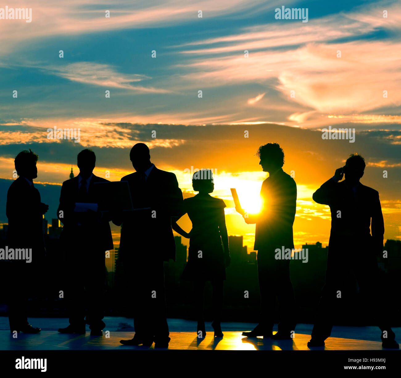 A Group Of Office Workers Outdoors Communication Concept Stock Photo ...