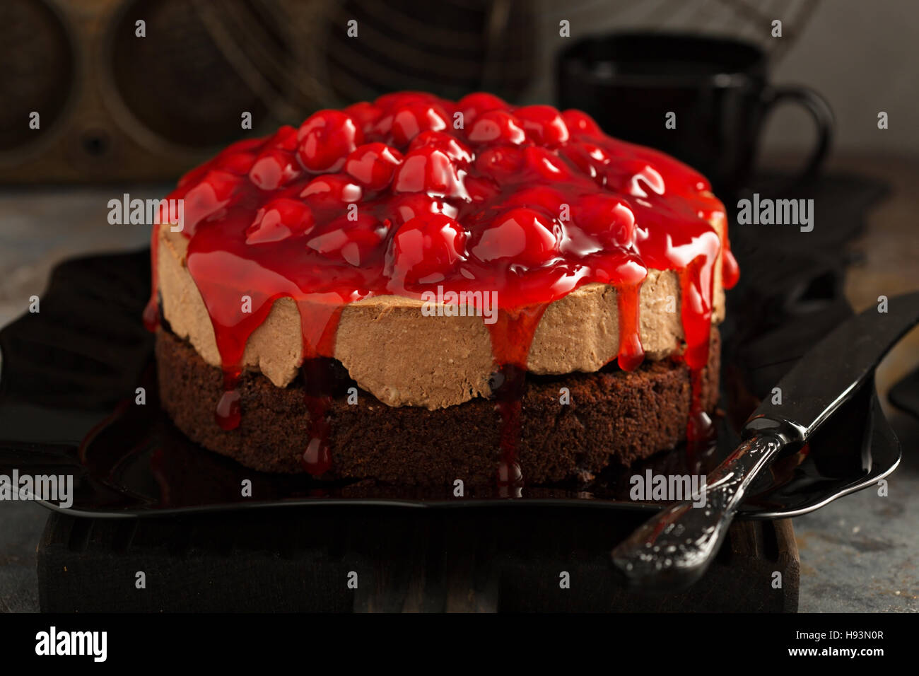 Chocolate cherry mousse cake Stock Photo - Alamy