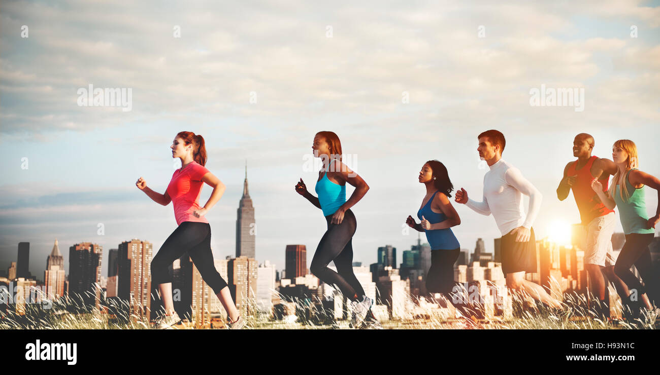 Team Running Marathon Healthy Runner Concept Stock Photo - Alamy