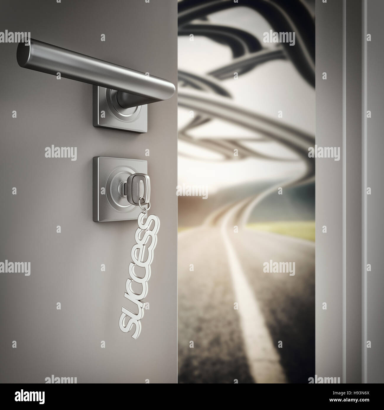 3D Rendering open success door Stock Photo - Alamy