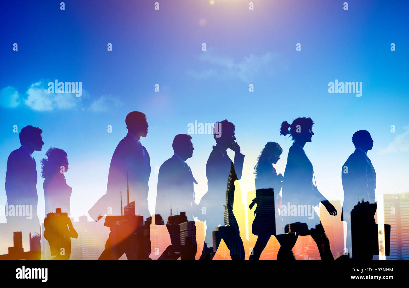 Silhouette Business People Commuter Walking Rush Hour Concept Stock ...