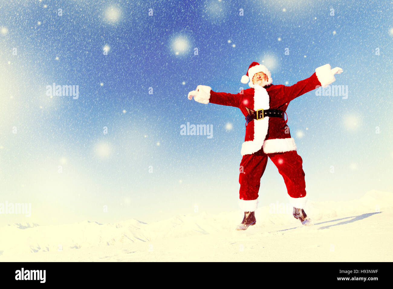 Santa Claus in a Winter Wonderland Jumping Happiness Concept Stock ...