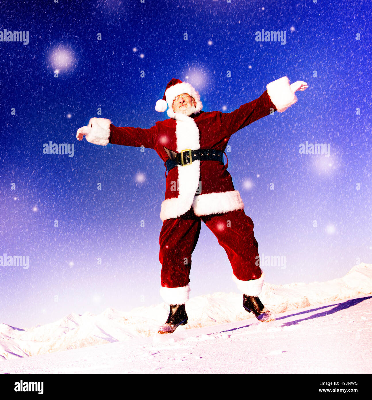 Santa Claus in a Winter Wonderland Jumping Happiness Concept Stock ...