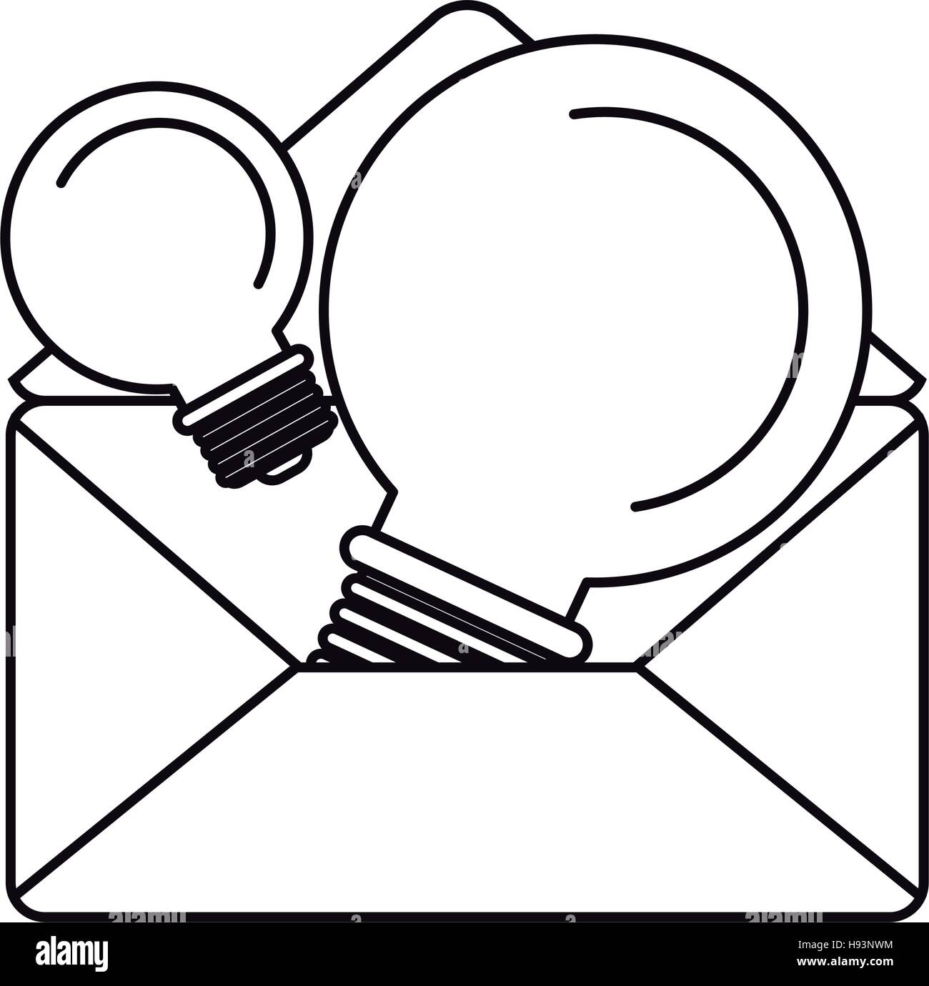 Light bulb and envelope icon. Big idea creativity solution and ...