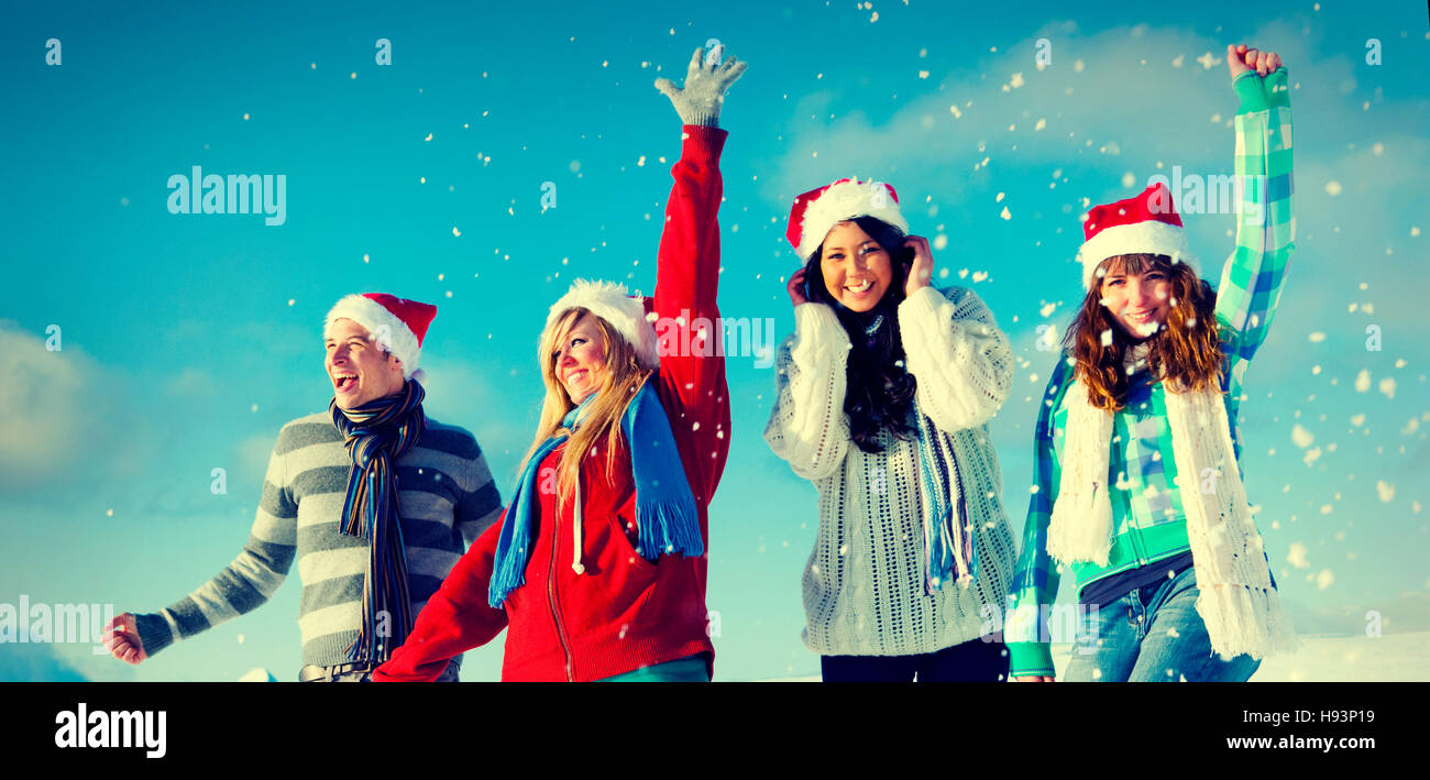 Friends Enjoyment Winter Holiday Christmas Concept Stock Photo - Alamy