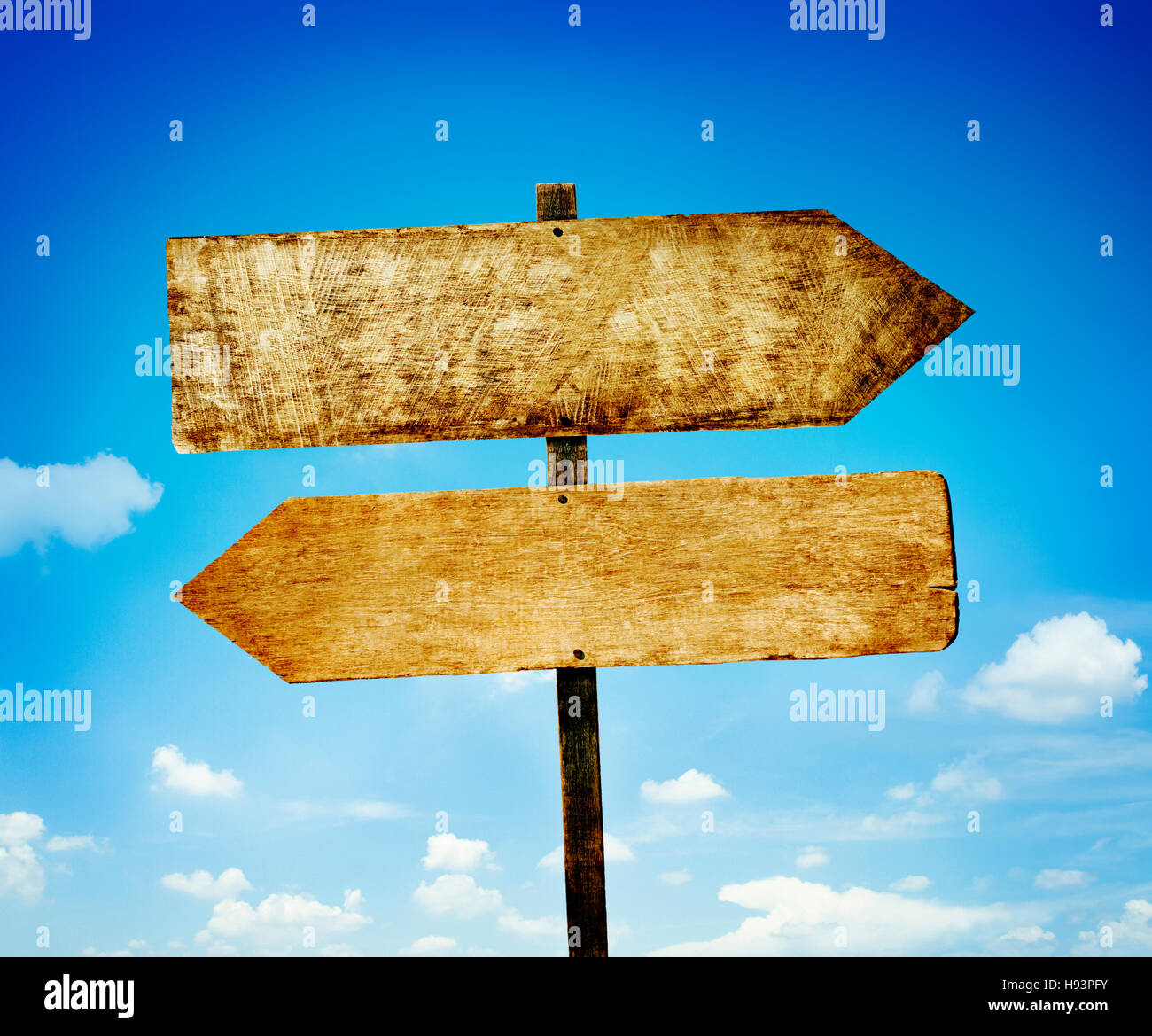 Wood Labels With Sky Guidance Signpost Concept Stock Photo - Alamy