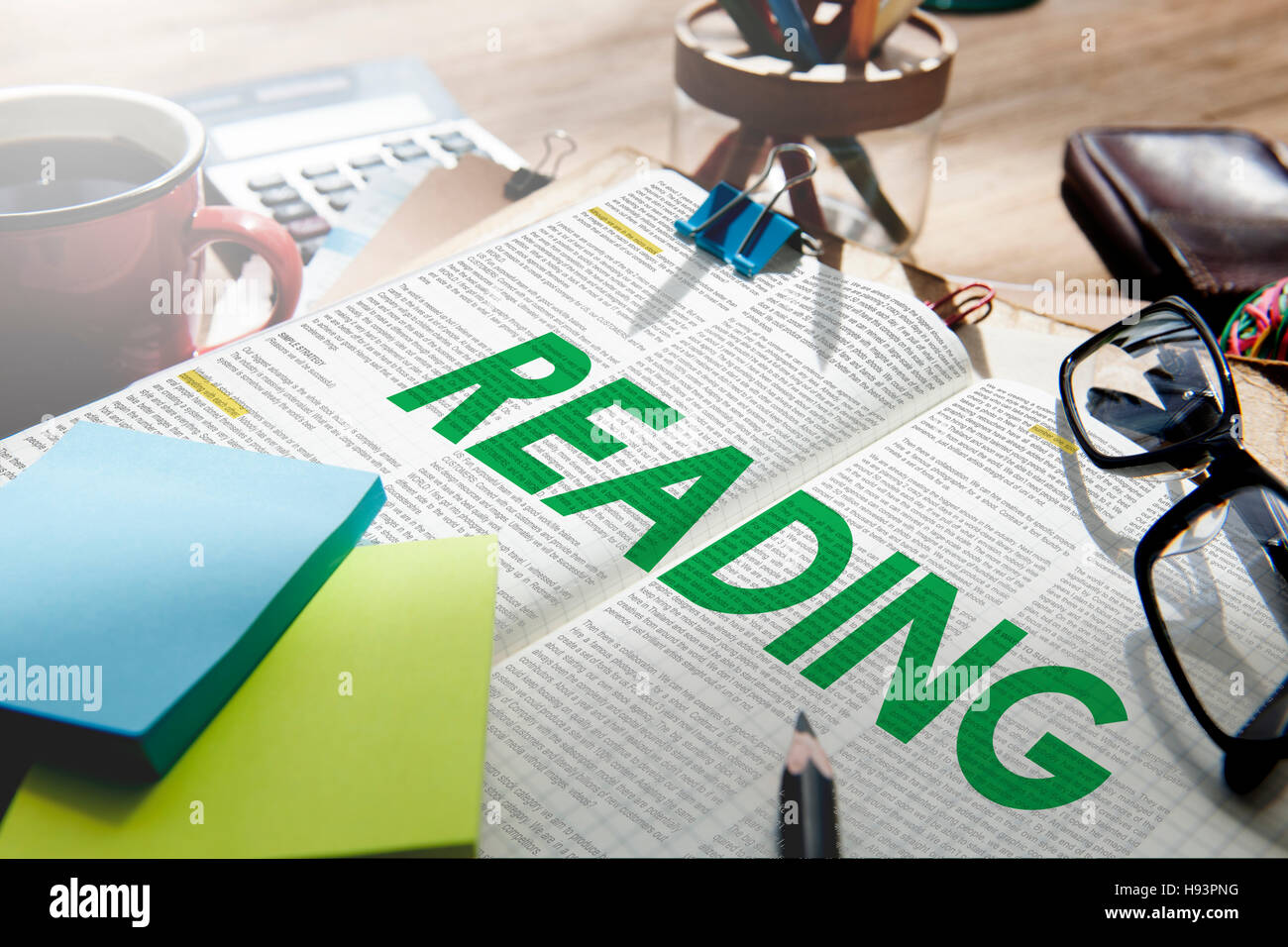 REading Newspaper Book Education Media Concept Stock Photo - Alamy