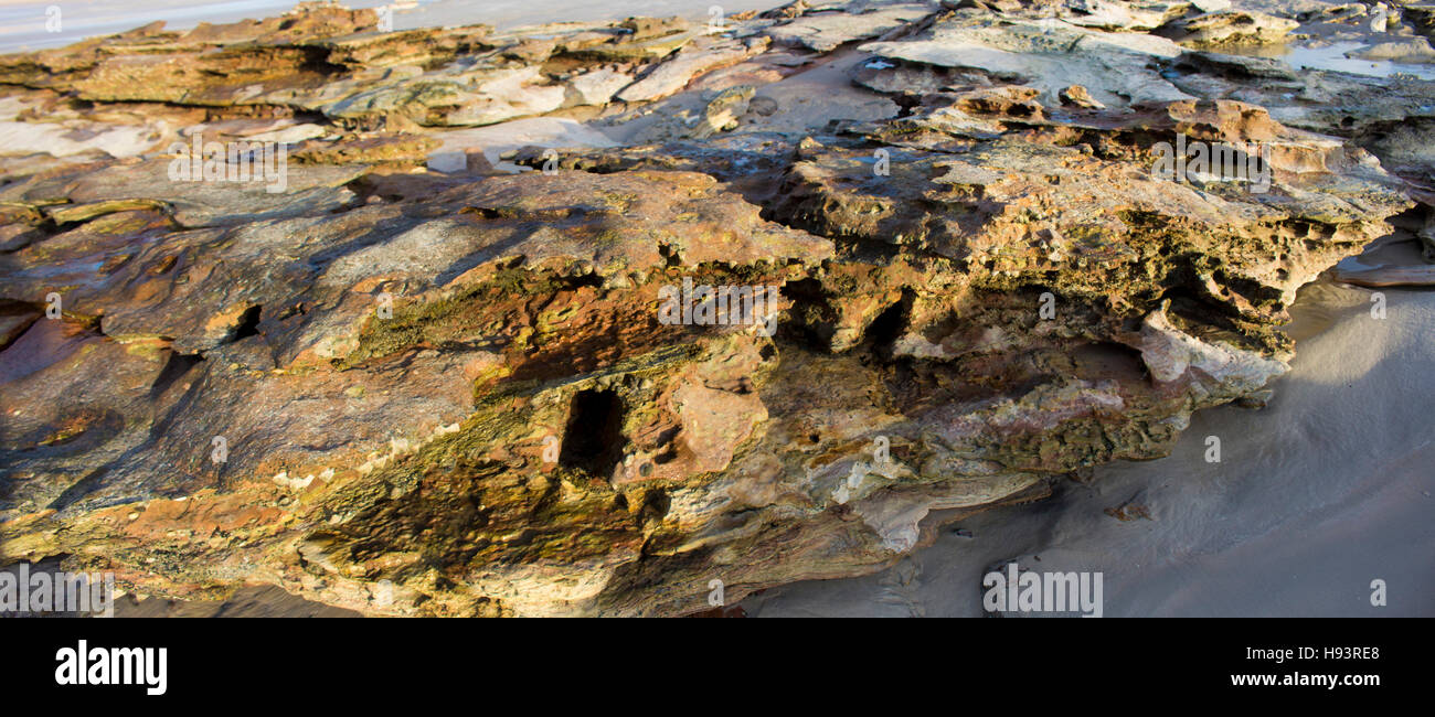 .Rugged sandstone rock formations on beautiful iconic Cable Beach ...