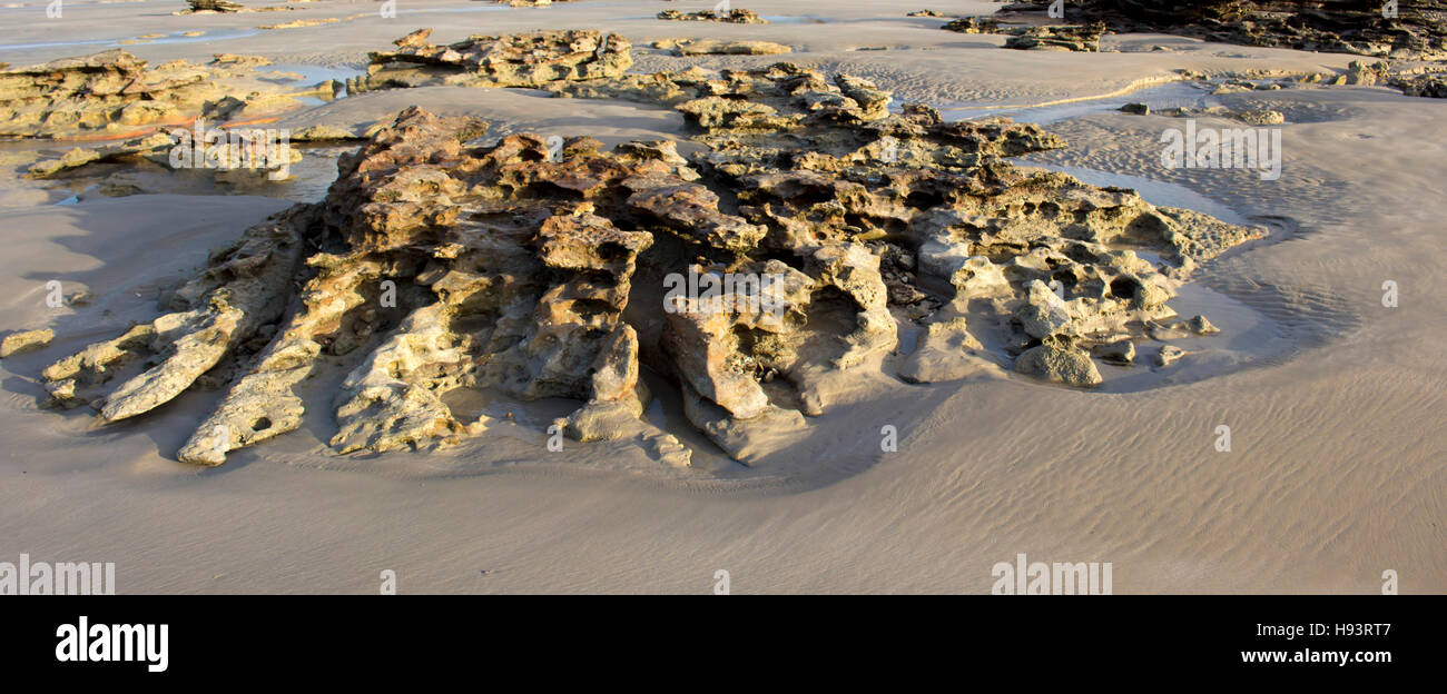 .Rugged sandstone rock formations on beautiful iconic Cable Beach ...