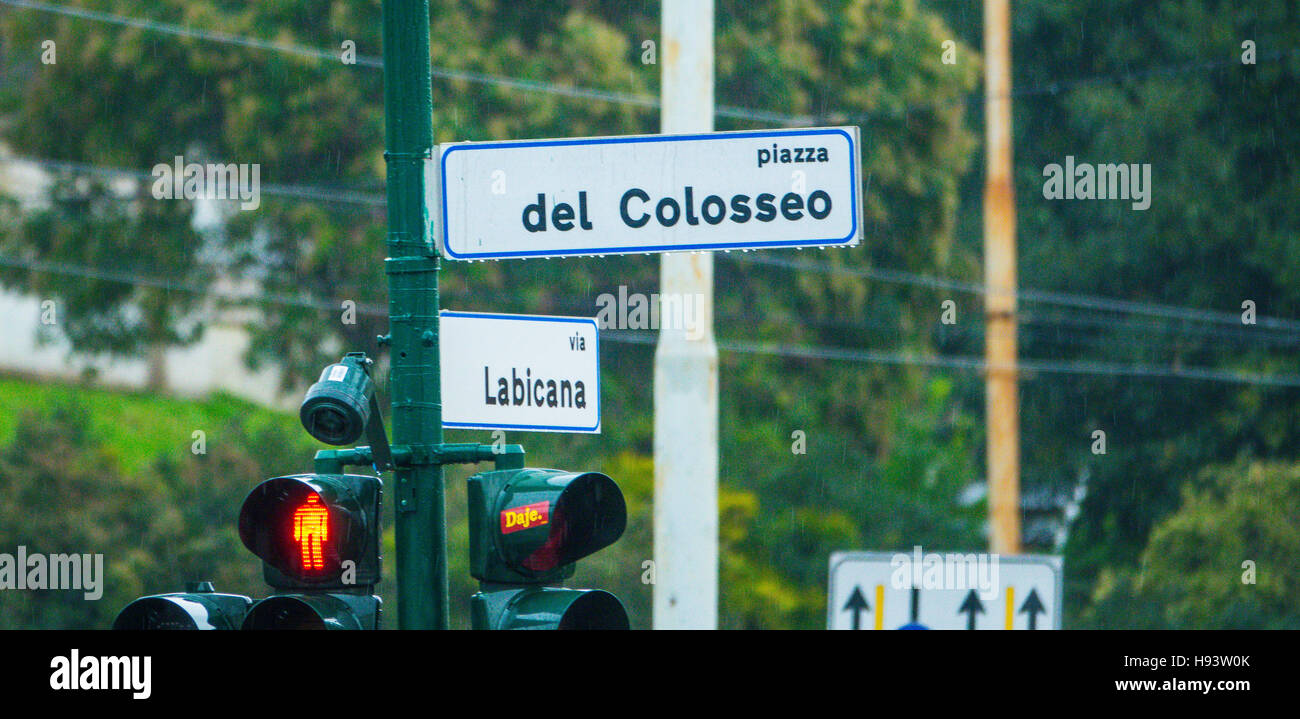 Street signs and Colosseum in Rome Stock Photo - Alamy