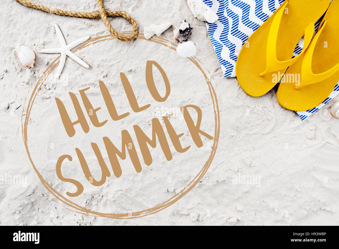 Hello Summer Vacation Message Sign Concept Stock Photo - Alamy