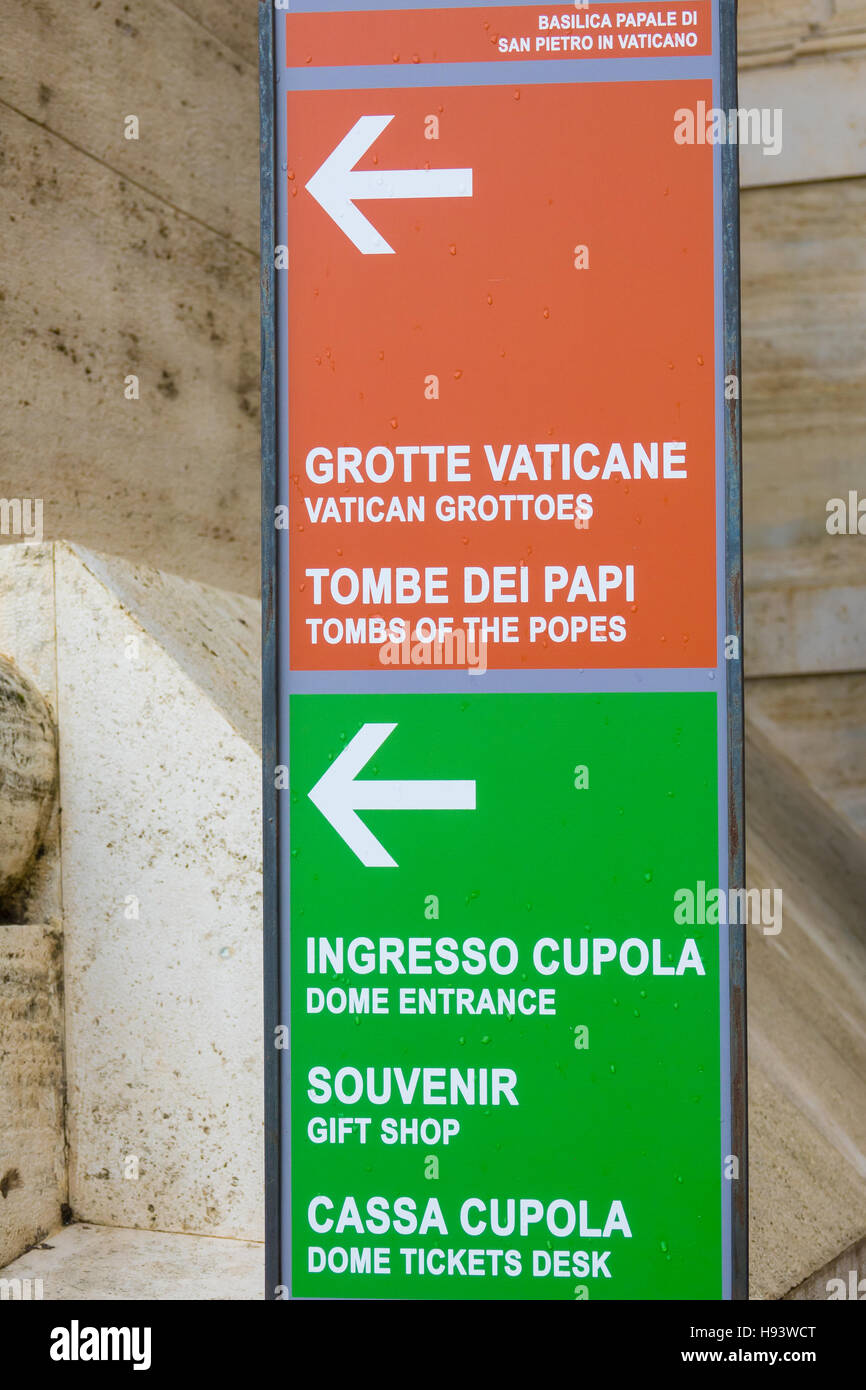 Direction signs at St Peters Basilica in Vatican City Rome Stock Photo ...