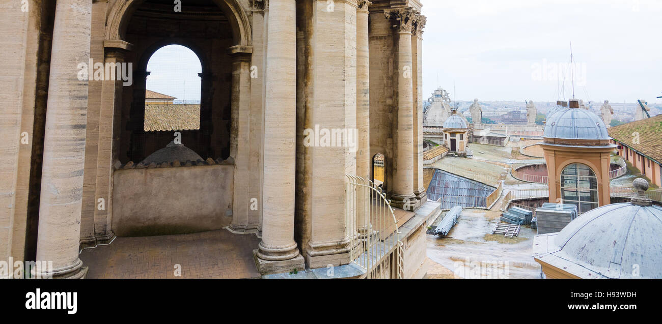 Aerial view from the roof of St Peters Basilica at Vatican in Rome ...