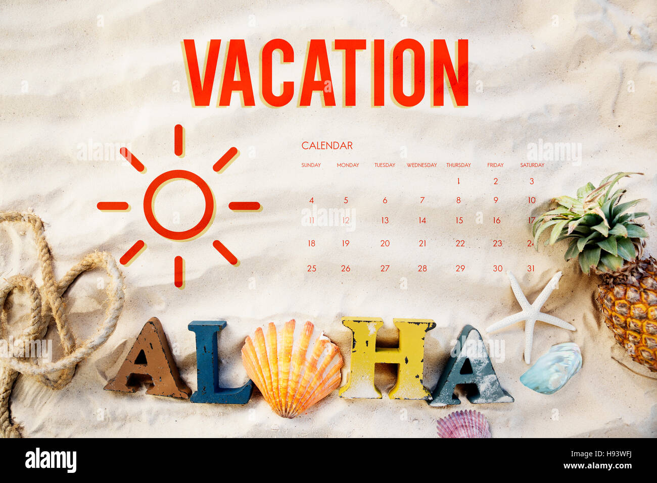 Summer Calendar Schedule Fun Happiness Concept Stock Photo - Alamy