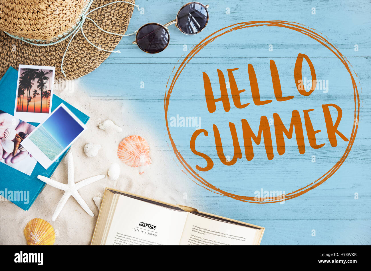 Hello Summer Vacation Message Sign Concept Stock Photo - Alamy