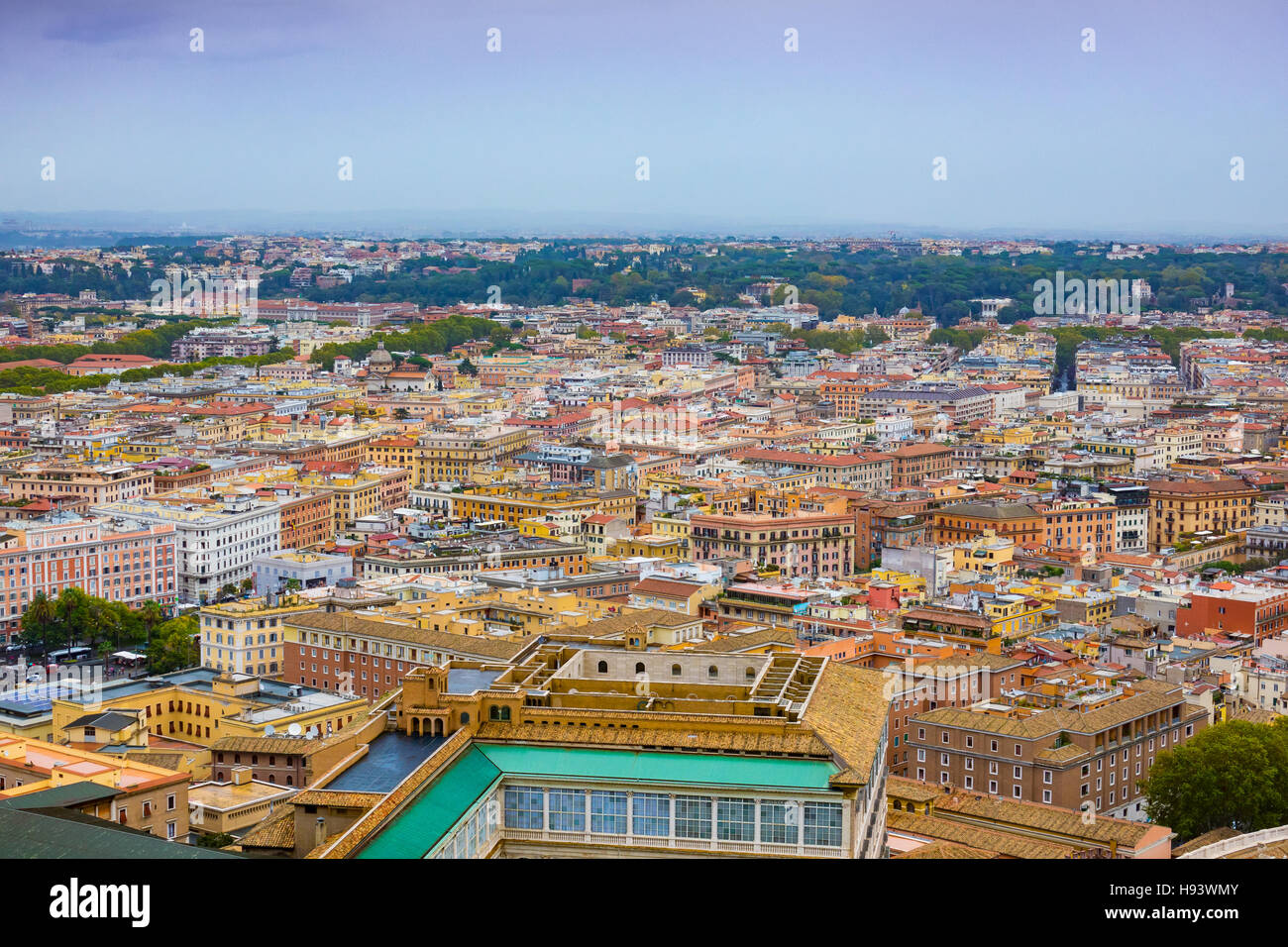 Impressive aerial view over the city of Rome from the top of St Peters ...