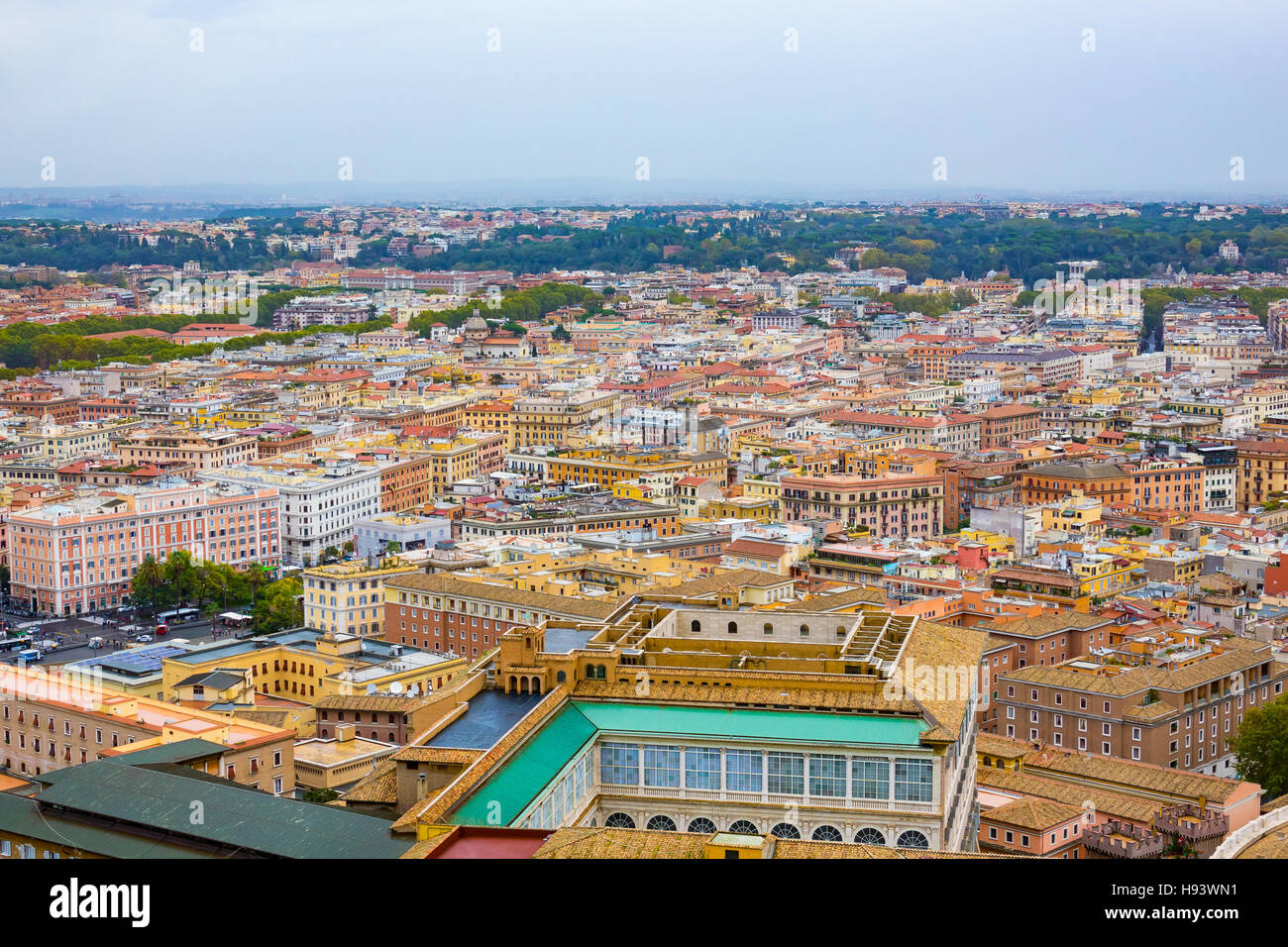 Impressive aerial view over the city of Rome from the top of St Peters ...