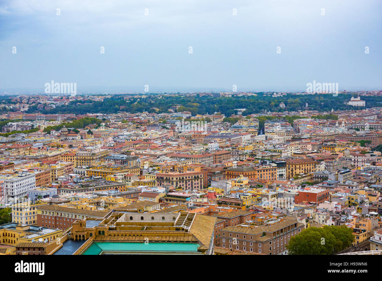 Impressive aerial view over the city of Rome from the top of St Peters ...