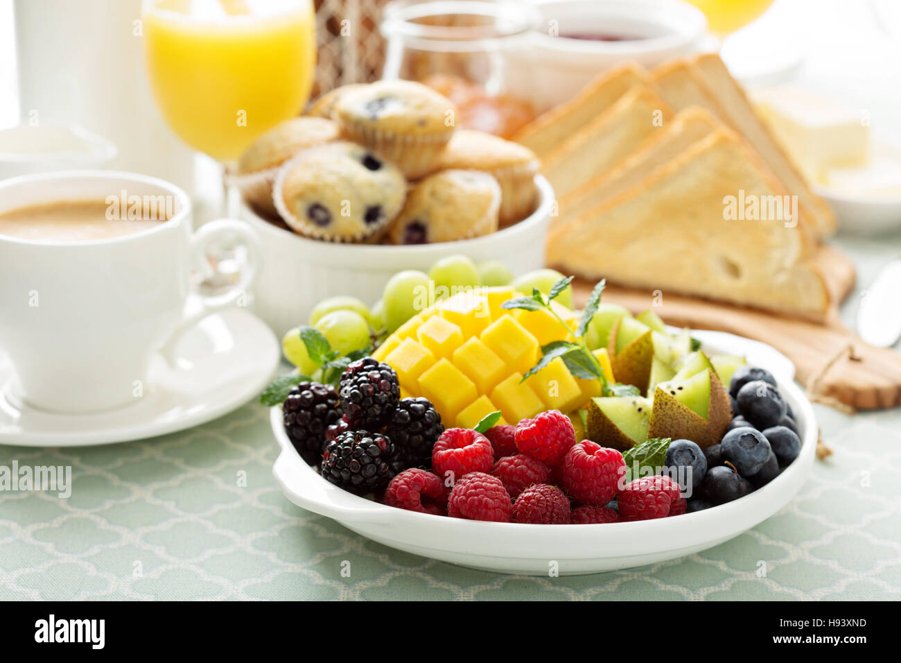 Fresh and bright continental breakfast table Stock Photo - Alamy