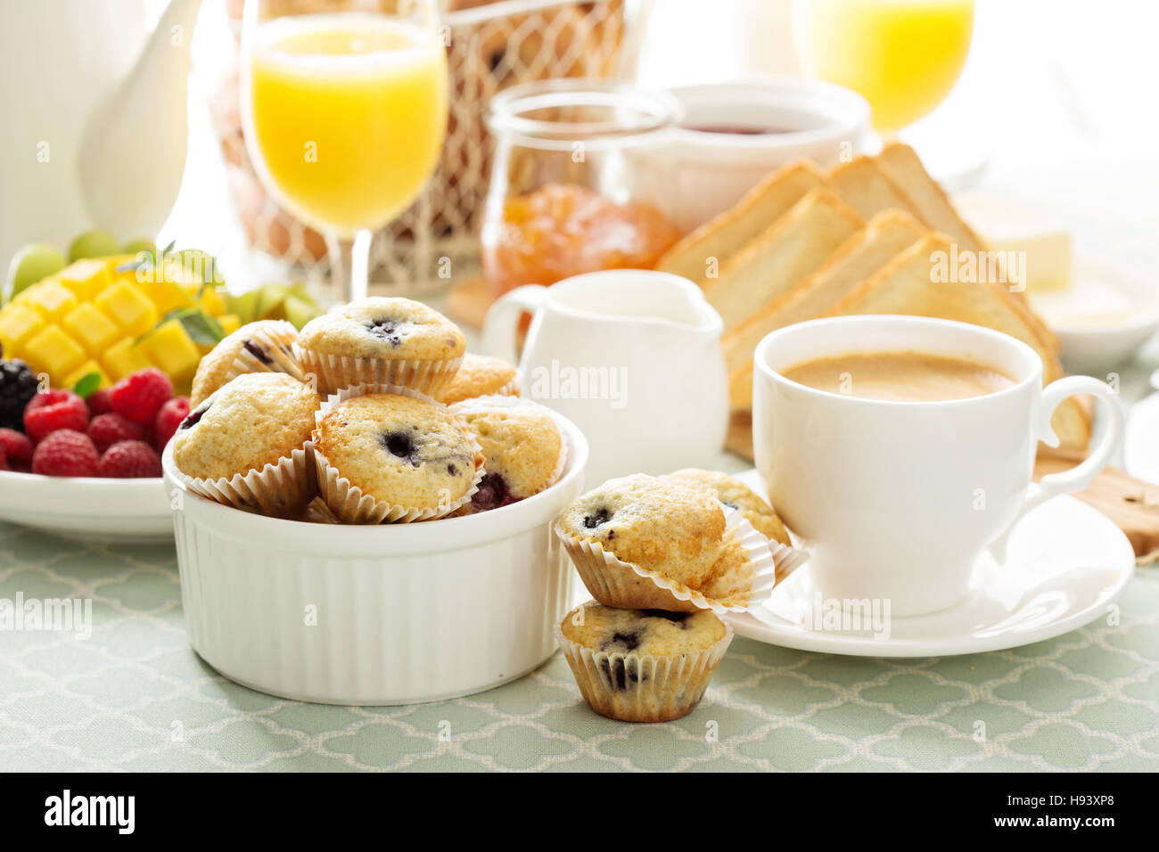 Fresh and bright continental breakfast table Stock Photo - Alamy