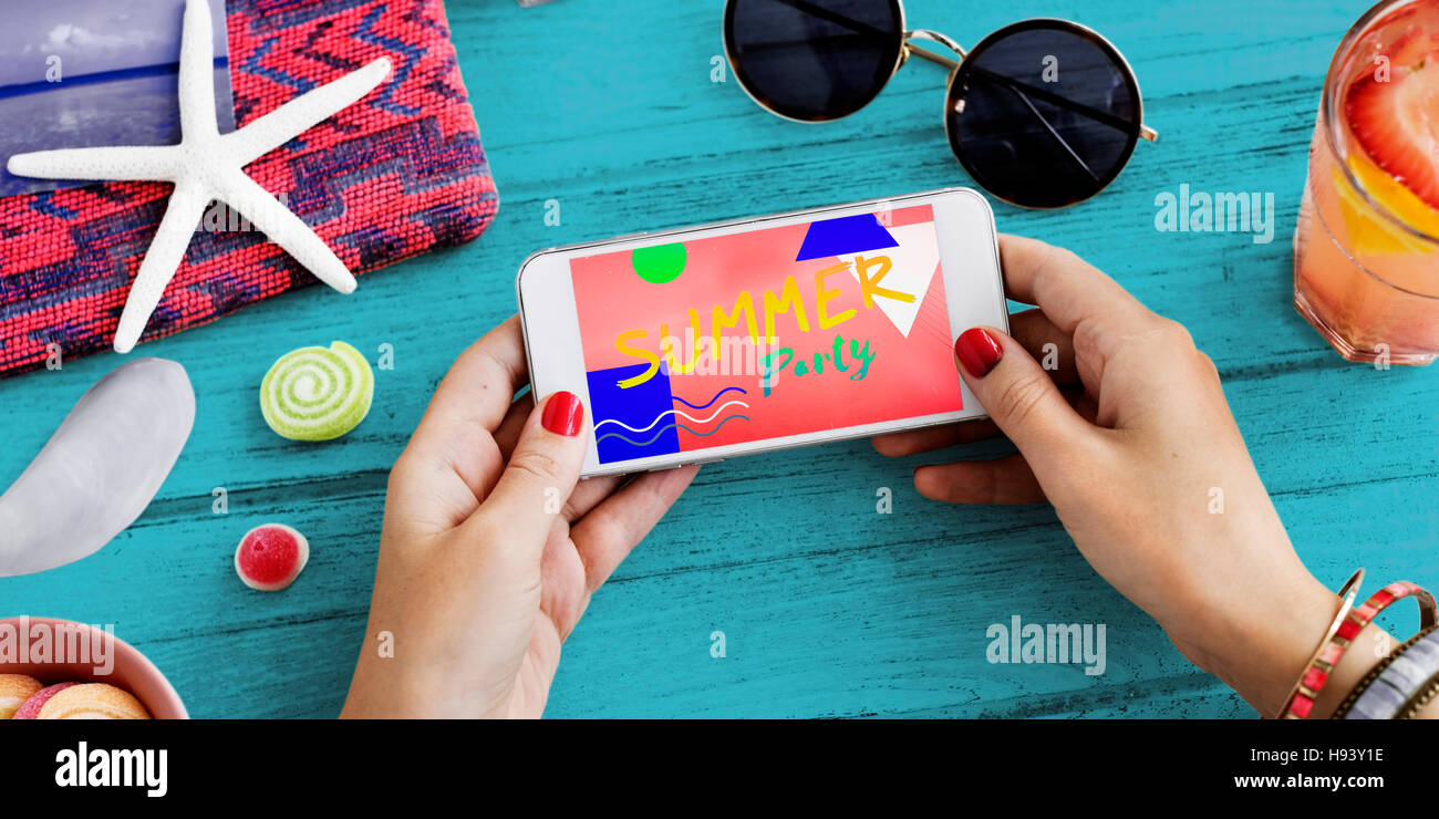 Summer Party Invitation Cellphone Concept Stock Photo - Alamy
