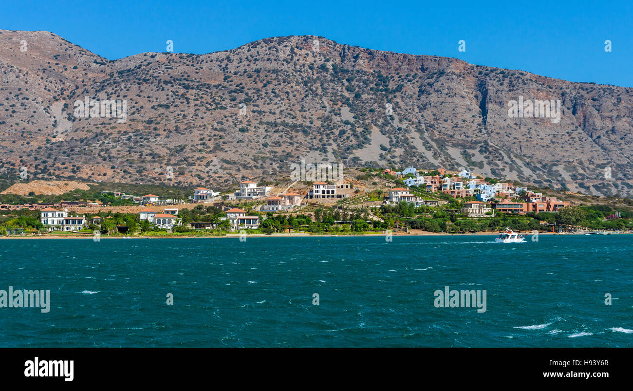 CRETE, GREECE - JULY 11, 2016: View from the sea on the north coast of ...