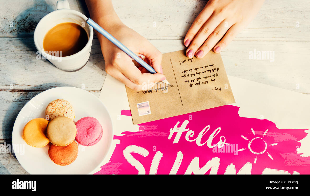 Writing Postcard Summer Letter Concept Stock Photo - Alamy