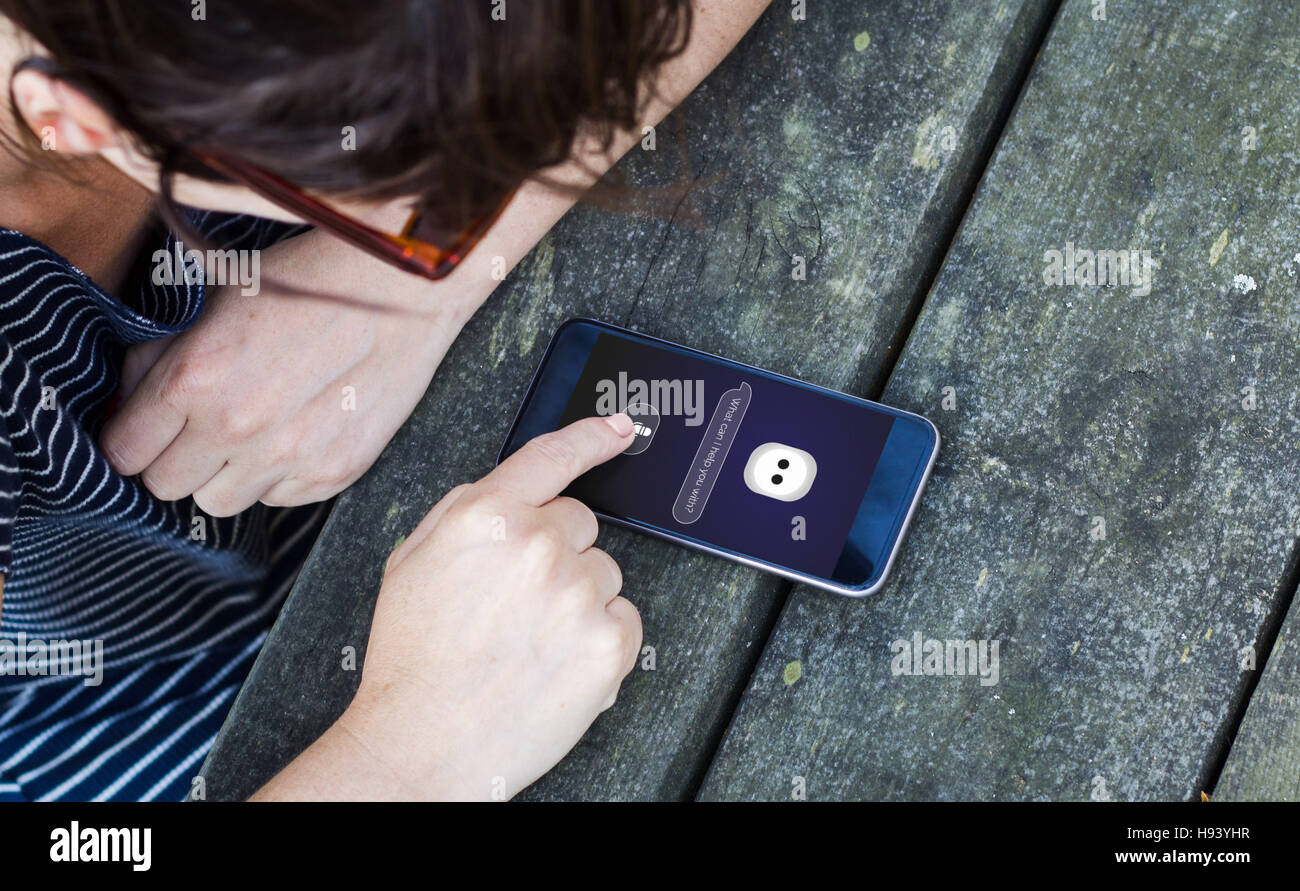 technology concept: woman using a digital intelligent personal ...
