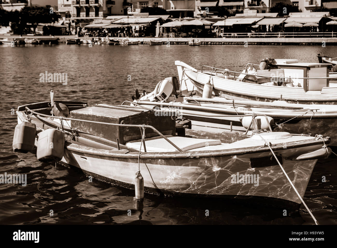 The embankment of a coastal elite tourist town on the Greek island of ...