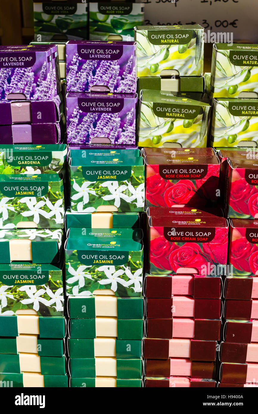 Sale of local soap with olive oil in the stores of a coastal elite ...