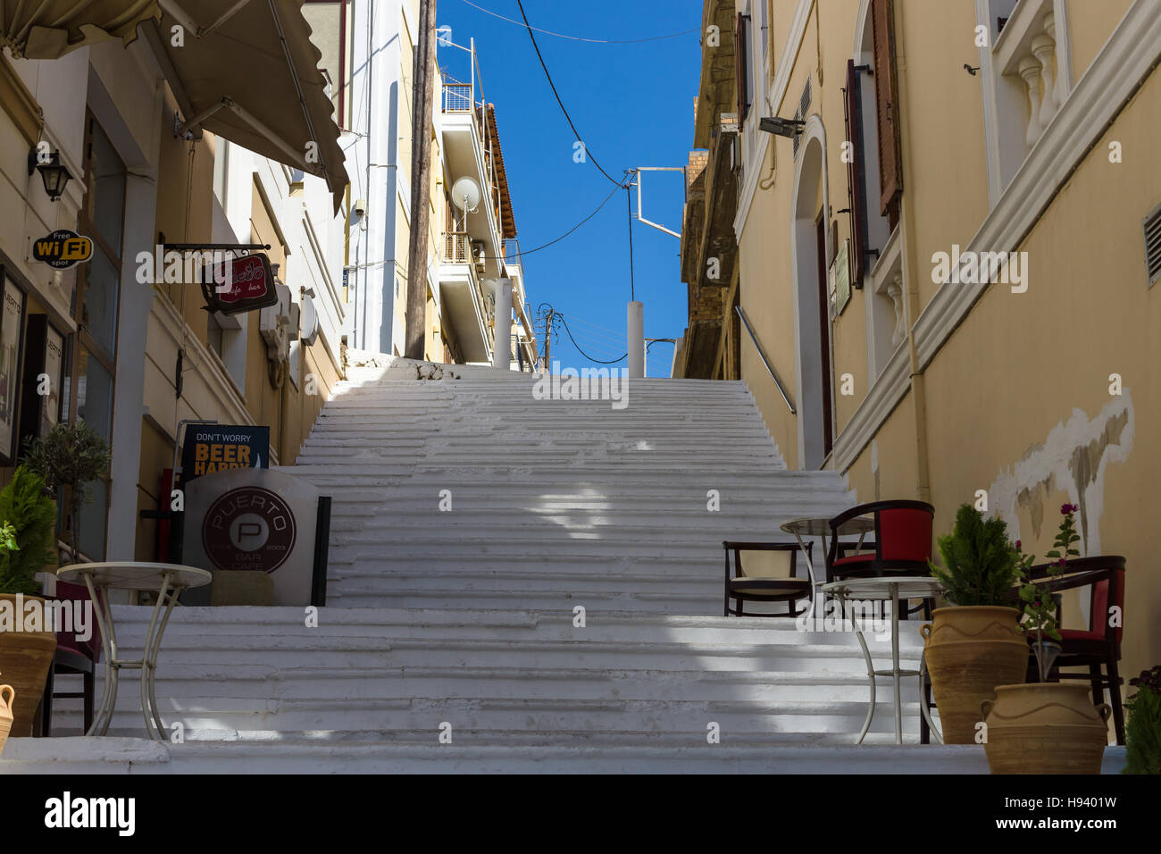 CRETE, GREECE - JULY 11, 2016: The narrow streets of a coastal elite ...