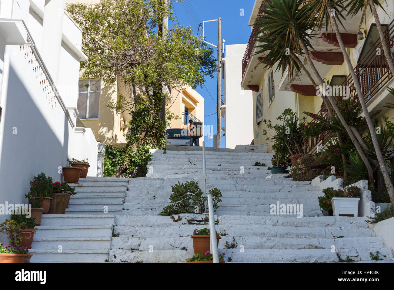 CRETE, GREECE - JULY 11, 2016: The narrow streets of a coastal elite ...