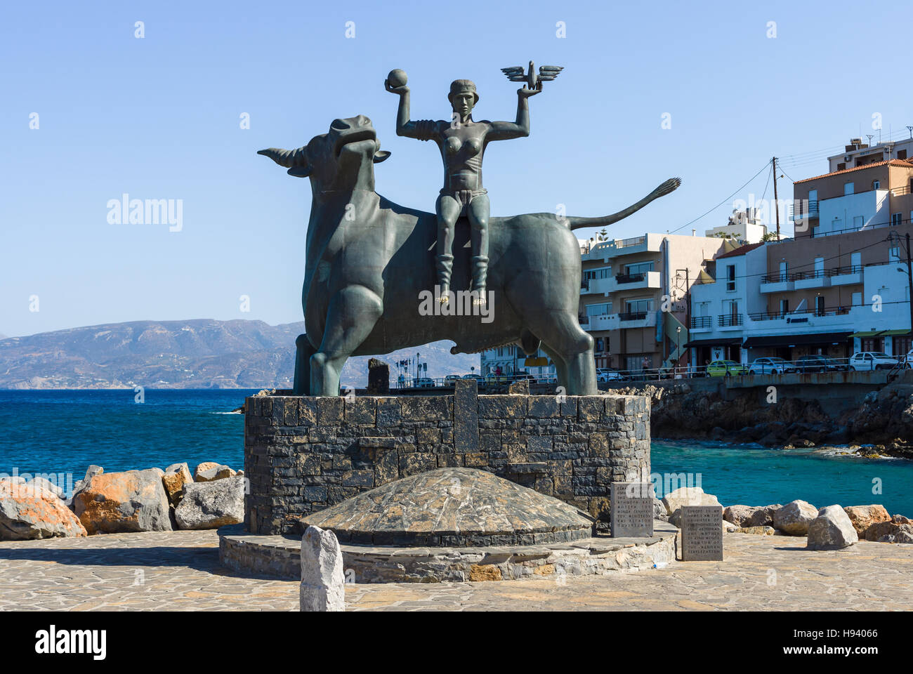 CRETE, GREECE - JULY 11, 2016: Europa-Statue on the quay in front of ...