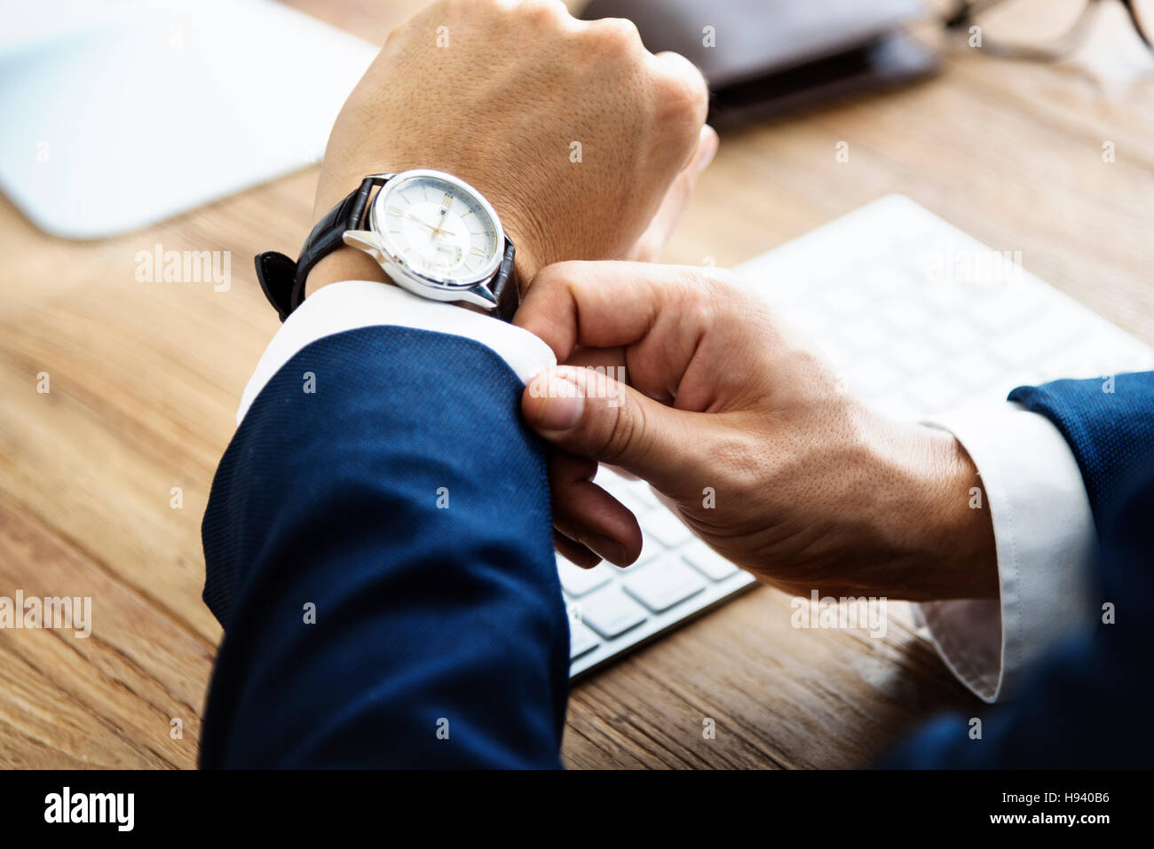 Business Man Check Time Delay Concept Stock Photo - Alamy