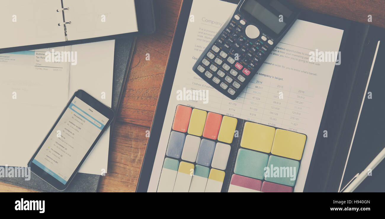 Stationary Working contract Calculating Concept Stock Photo - Alamy