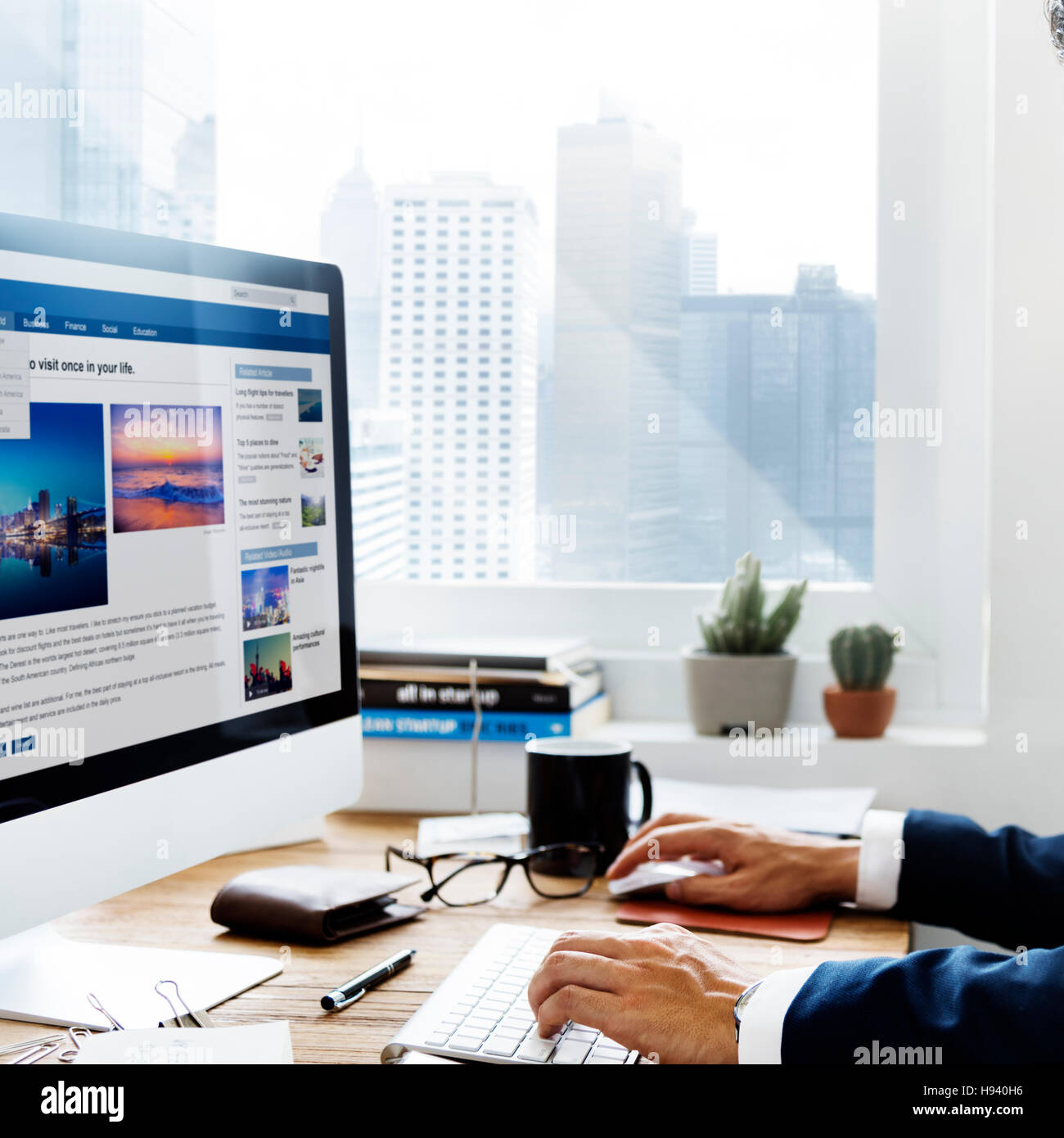 Businessman Working Using Computer Information Concept Stock Photo - Alamy
