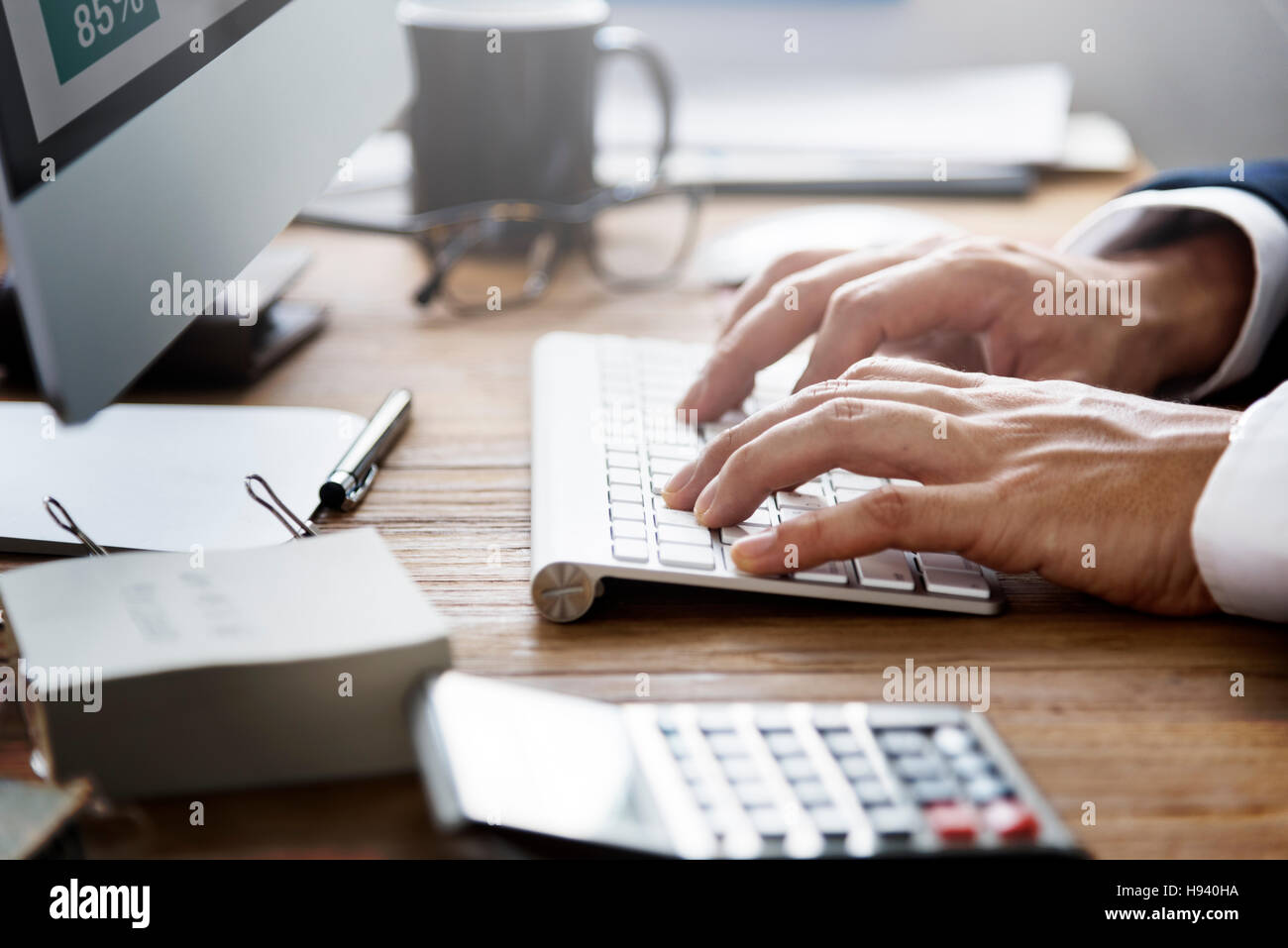 Businessman Working Using Computer Information Concept Stock Photo - Alamy