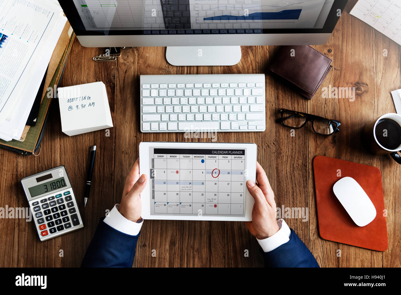 Businessman Workplace Working Using Tablet Concept Stock Photo - Alamy