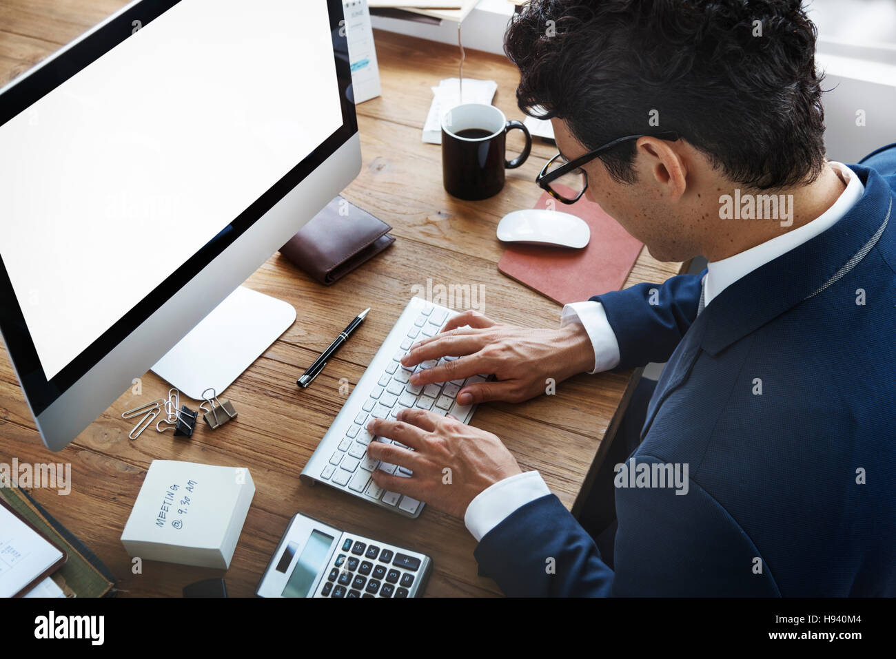 Buisnessman Working Using Computer Busy Concept Stock Photo - Alamy