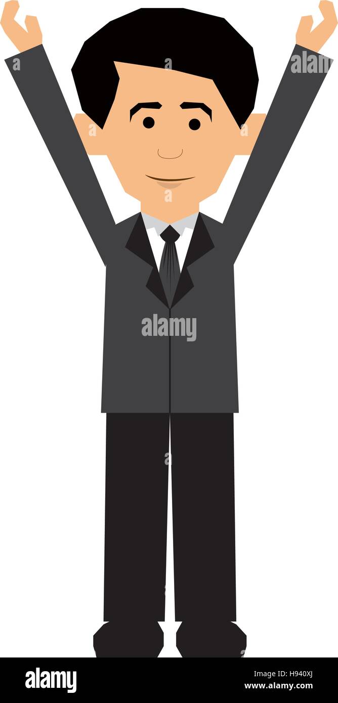 man wearing suit with arms raised cartoon icon image vector ...
