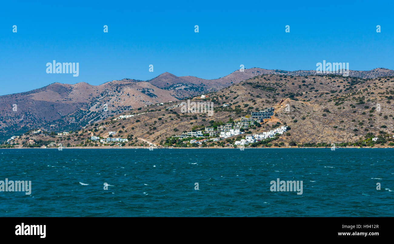 View from the sea on the north coast of Crete, on the west side of the ...