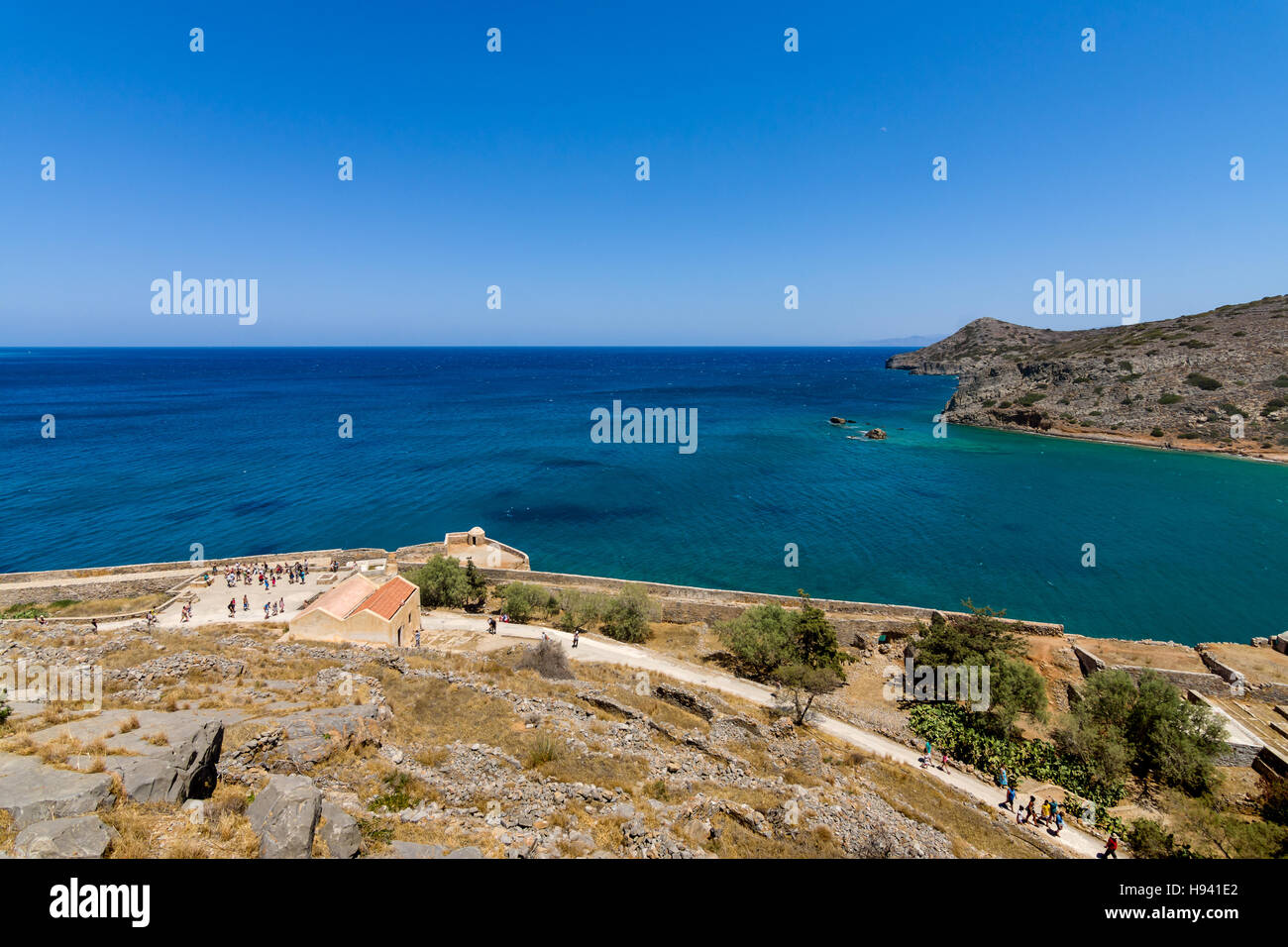 View of the Gulf of Elounda from a fortress on Spinalonga island Stock ...