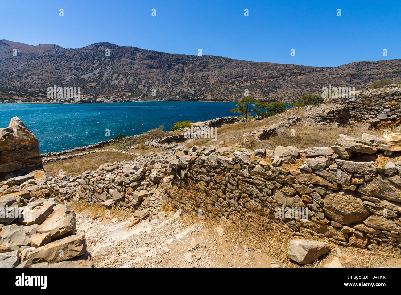 View of the Gulf of Elounda from a fortress on Spinalonga island Stock ...