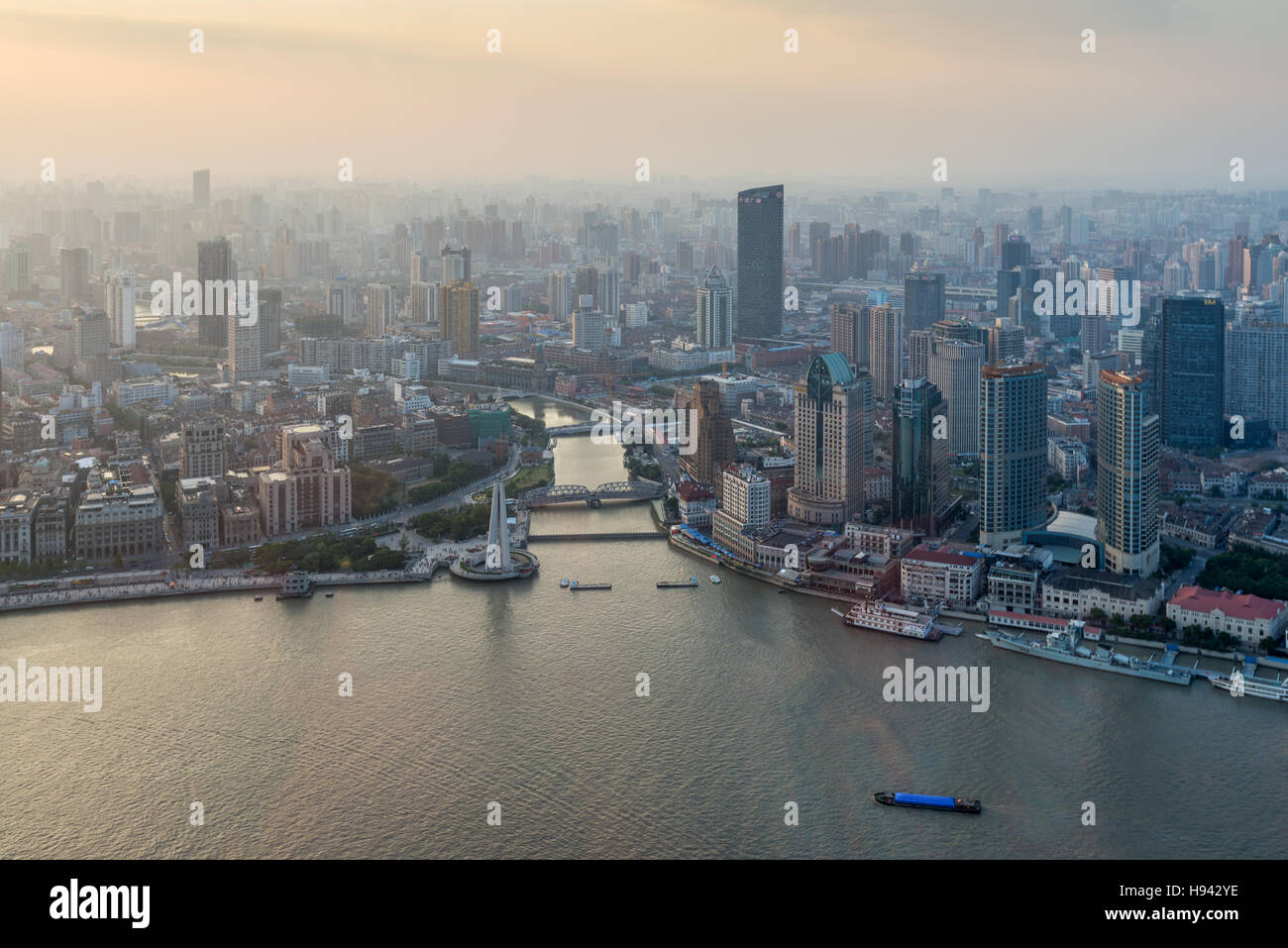 Shanghai cityscape sunset aerial view, China Stock Photo - Alamy