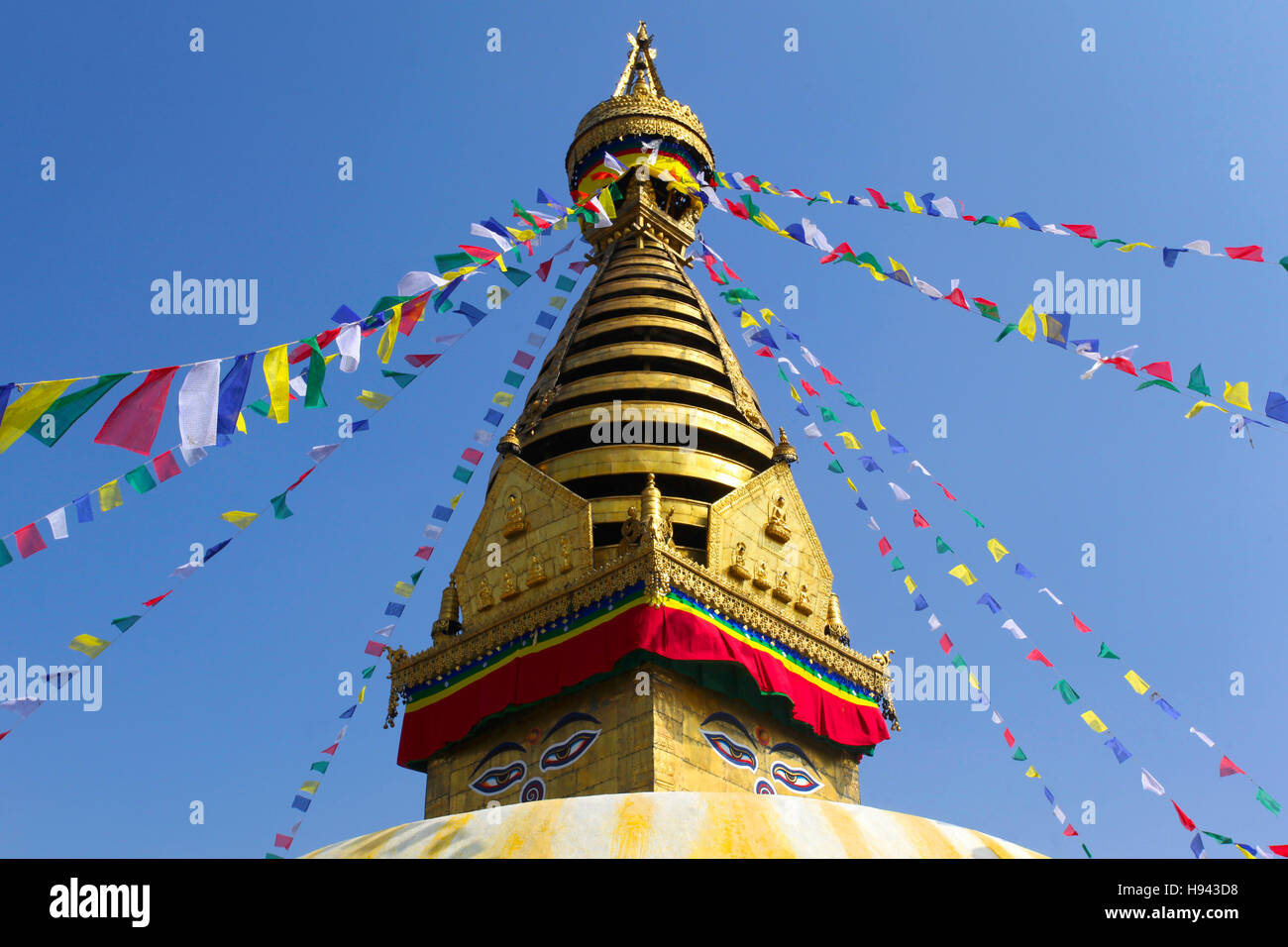 Detail of the stupa of Swayambhunath, also known as Monkey Temple ...
