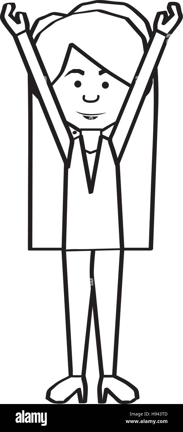 woman with arms up black line cartoon icon image vector illustration ...