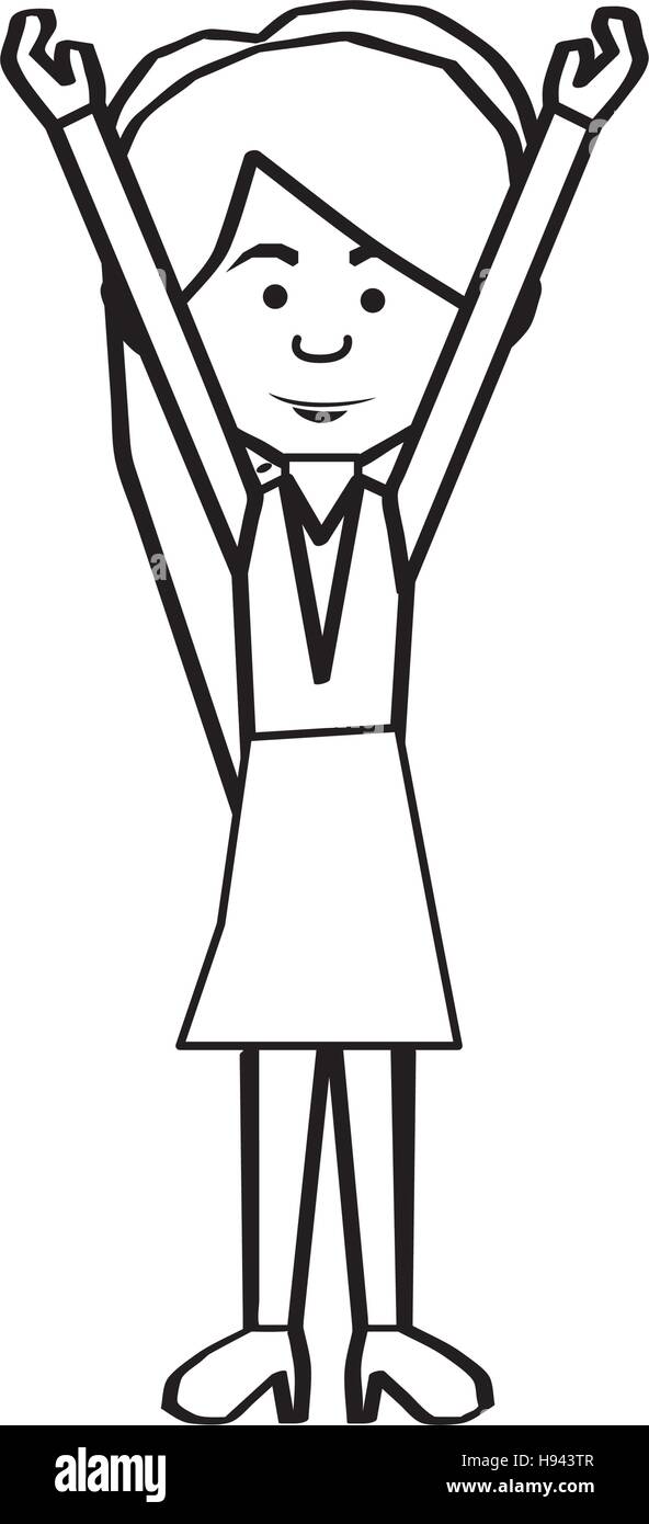 woman with arms up black line cartoon icon image vector illustration ...