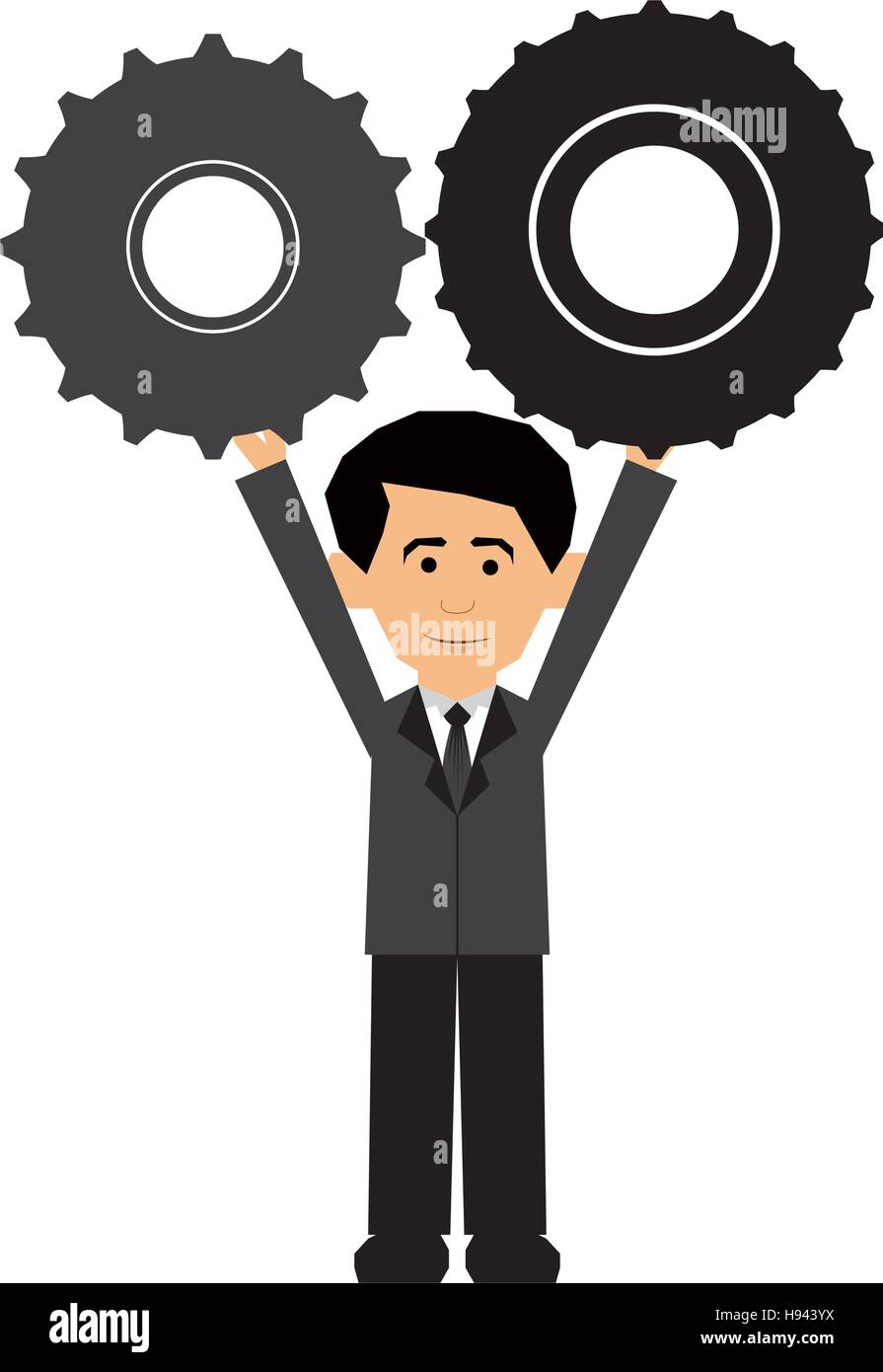 man holding gear cartoon icon image vector illustration design Stock ...