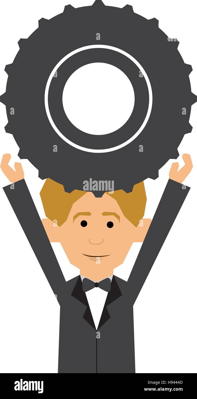 man holding gear cartoon icon image vector illustration design Stock ...