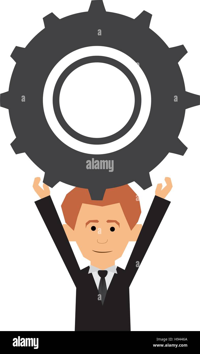 man holding gear cartoon icon image vector illustration design Stock ...